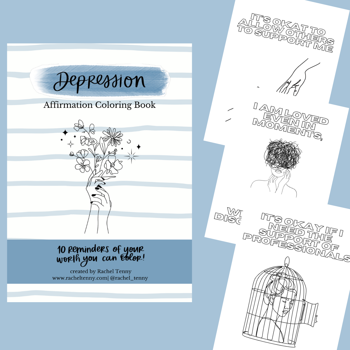Depression Affirmation Coloring Book | Digital Download – Rachel Tenny